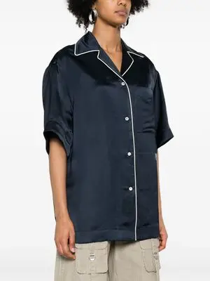 Palm Angels Piped-trim Satin Shirt - Blue