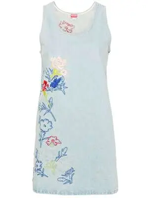 Kenzo Flowers-Embroidered Denim Dress In Blue - 59% Off | Editorialist