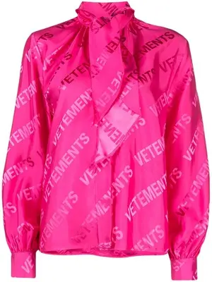 Vetements Logo-jacquard Tie-neck Shirt - Pink