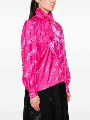 Vetements Logo-jacquard Tie-neck Shirt - Pink