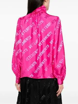 Vetements Logo-jacquard Tie-neck Shirt - Pink