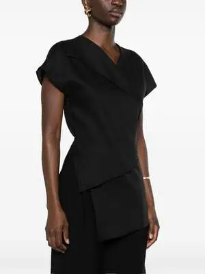 Fabiana Filippi Asymmetric Linen Wrap Top - Black