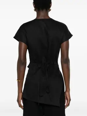 Fabiana Filippi Asymmetric Linen Wrap Top - Black