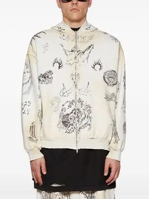 Balenciaga Tat Zip-up Cotton Hoodie