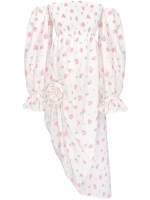 Sleeper Atlanta Rose-print Linen Dress - White