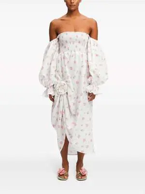 Sleeper Atlanta Rose-print Linen Dress - White