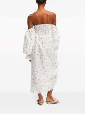 Sleeper Atlanta Rose-print Linen Dress - White
