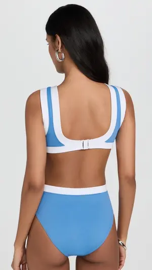 Staud Ribbed One-piece Swimsuit - Azure/white