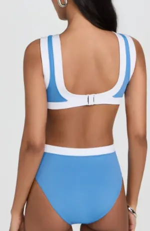 Staud Ribbed One-piece Swimsuit - Azure/white