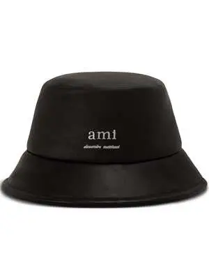 Ami Logo-plaque Leather Bucket Hat - Black