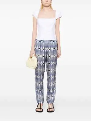 Lorena Antoniazzi Graphic-print Silk Trousers - Blue