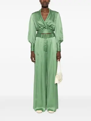 Zimmermann Silk Cropped Wrap Top - Green