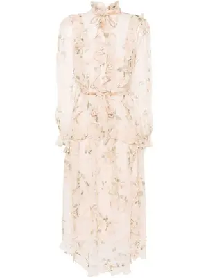 Zimmermann Natura Ruffled Midi Dress - Pink
