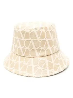 Valentino Garavani Toile Iconographe Raffia Bucket Hat - Neutrals