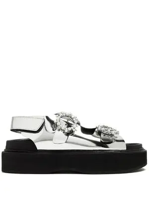 Simone Rocha Buckled Flatform Leather Sandals - Silver