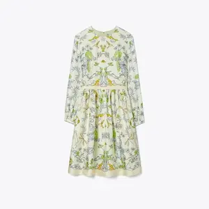 Tory Burch Printed Silk Twill Dress In Beige Rabbit Field - 50% Off |  Editorialist