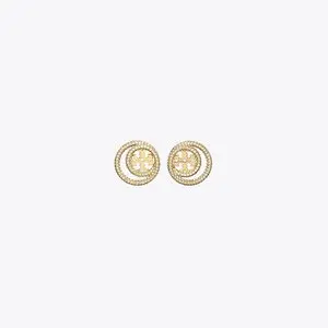 Tory Burch Icon Pavé Double Ring Stud Earrings - Tory Gold/crystal