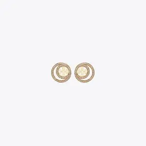 Tory Burch Icon Pavé Double Ring Stud Earrings Tory Gold/rose