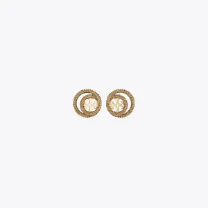 Tory Burch Icon Pavé Double Ring Stud Earrings Tory Gold/smoky Topaz
