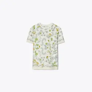 Tory Burch Printed Cotton T-shirt - Beige Rabbit Field