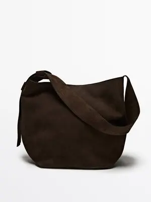 Massimo Dutti Split Suede Leather Handbag - Brown