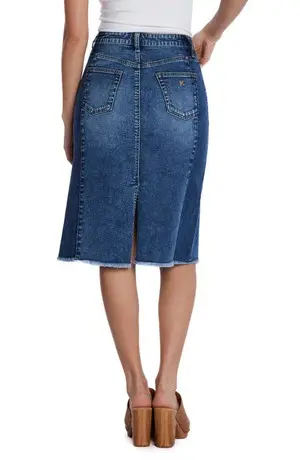 WASH LAB DENIM Two-tone Raw Hem Skirt - Polaris Blue Combo