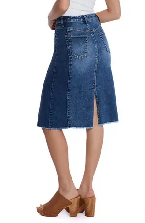 WASH LAB DENIM Two-tone Raw Hem Skirt - Polaris Blue Combo