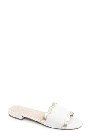 PATRICIA GREEN Emma Raffia Slide Sandal - White/ Gold Leather