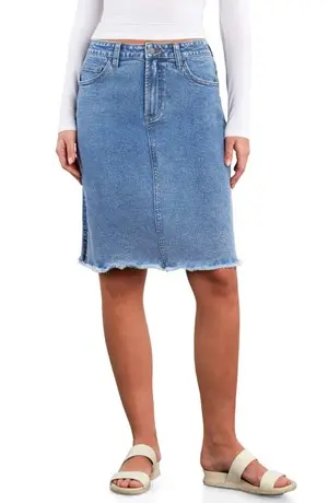 WASH LAB DENIM Fray Hem Pencil Skirt - Denim Dream