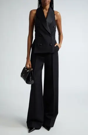 Dolce & Gabbana Pleated Cuff Hem Virgin Wool & Silk Trousers