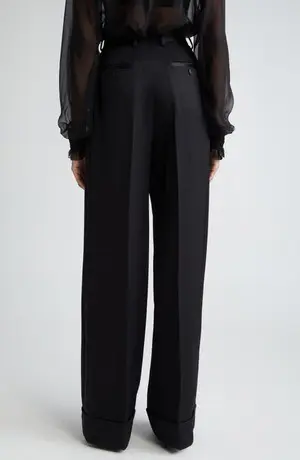 Dolce & Gabbana Pleated Cuff Hem Virgin Wool & Silk Trousers