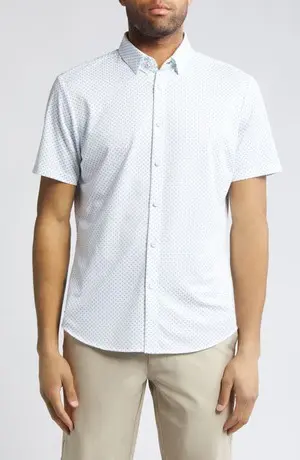 Mizzen+main Halyard Dot Print Short Sleeve Button-up Shirt - White/blue