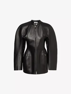 JIL SANDER Cinched Waist Zipped Pocket Leather Jacket - Black