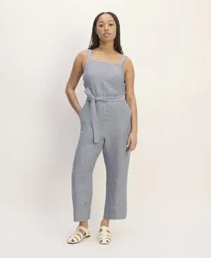 Everlane Everlane Linen Side-Button Jumpsuit White/blue