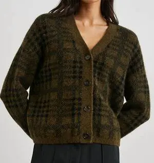 Rails Reese Cardigan Sweater In Olive Plaid - Green
