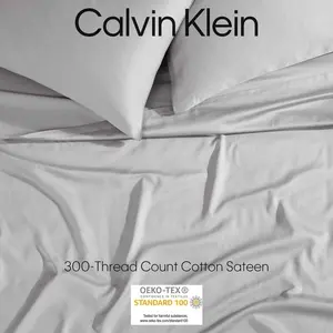 Calvin Klein Pearl Edge Cotton Sateen 300 Thread Count Sheet Set - Medium Grey