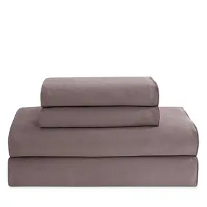 Calvin Klein Pearl Edge Cotton Sateen 300 Thread Count Sheet Set, Queen Plum