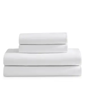Calvin Klein Pearl Edge Cotton Sateen 300 Thread Count Sheet Set, Queen White