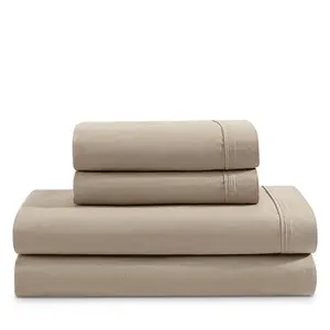 Calvin Klein Solid Washed Percale Cotton 4 Piece Sheet Set, Queen Camel Brown
