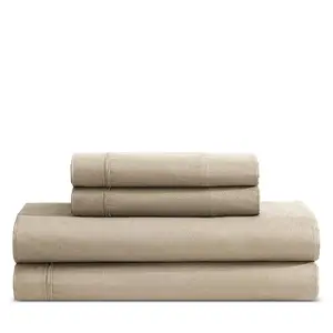 Calvin Klein Solid Washed Percale Cotton 4 Piece Sheet Set, Queen Khaki