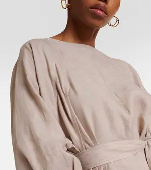 Loro Piana Belted Linen Midi Dress