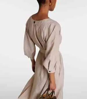Loro Piana Belted Linen Midi Dress