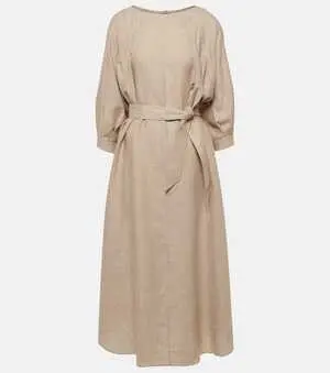 Loro Piana Belted Linen Midi Dress