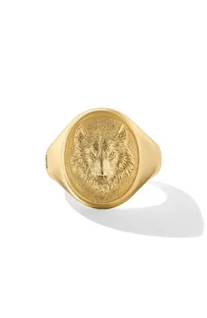 David Yurman Petrvs Wolf Signet Ring - 18k Yellow Gold