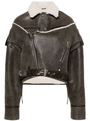 MANOKHI Leather Biker Jacket - Brown