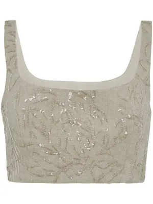 Brunello Cucinelli Sequin-embellished Linen Top