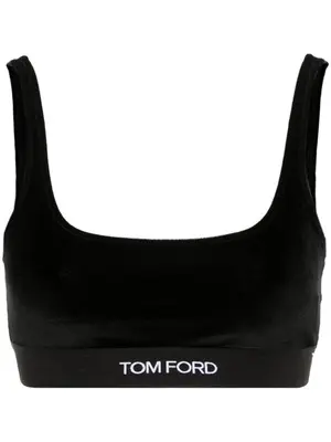 TOM FORD Logo-jacquard Velvet Bralette Top - Black