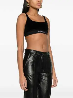 TOM FORD Logo-jacquard Velvet Bralette Top - Black