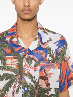 Rhude Floral-print Linen Shirt - White