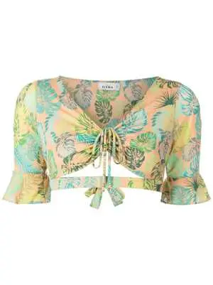 AMIR SLAMA Leaf-print Cropped Top